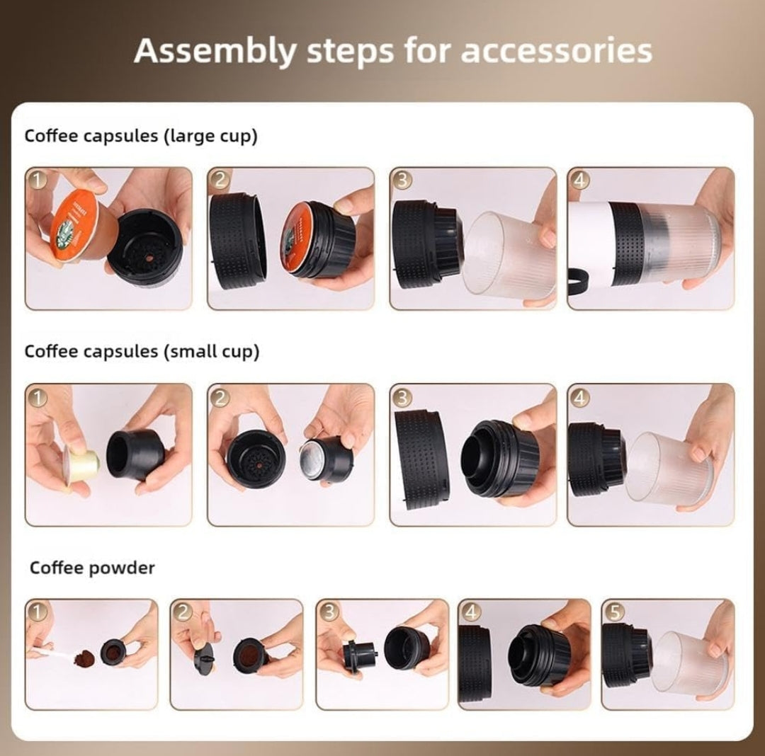 3 in 1 Multi Capsule coffee maker, Rechargeable, 60 shots per charge ...
